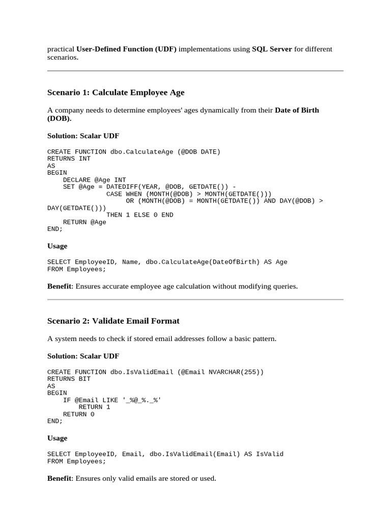 Practical Scenarios UDF | PDF | Sql | Programming Paradigms