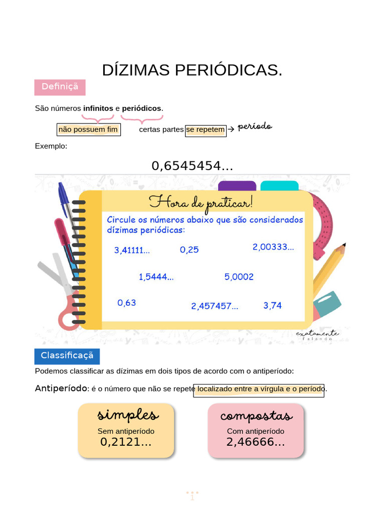 RESUMO Dízimas periódicas | PDF | Conceitos matemáticos | Objetos ...