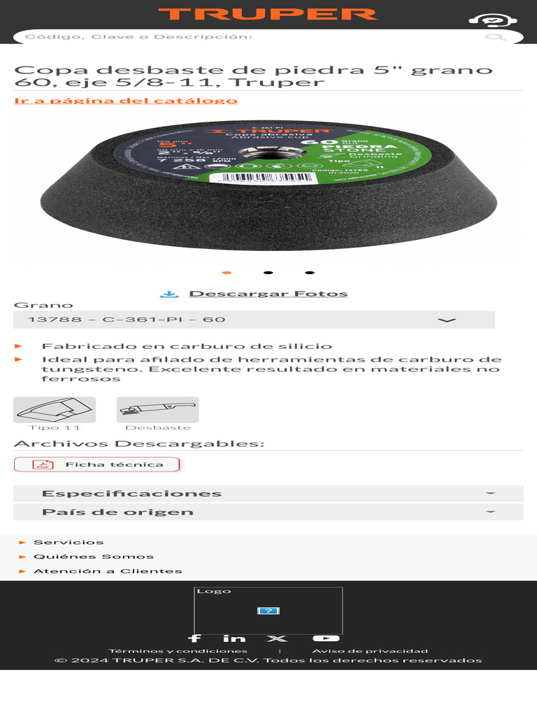 Ficha Tecnica Copas para Desbaste de Piedra 5, Carburo de Silicio | PDF
