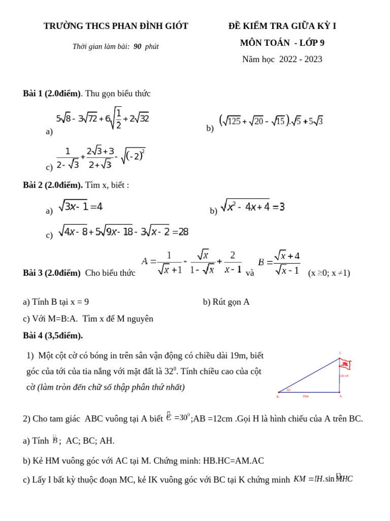 De Giua Hki Toan 9 - 203202412 | PDF