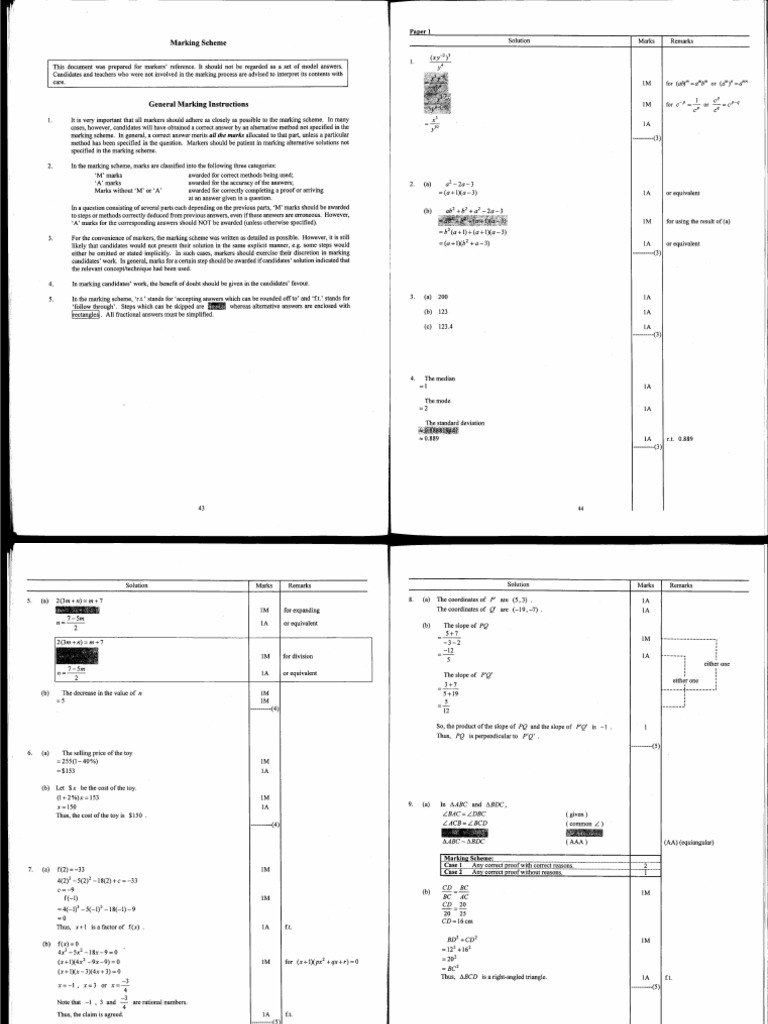 HKDSE 2014 Marking Scheme and MC Answer | PDF