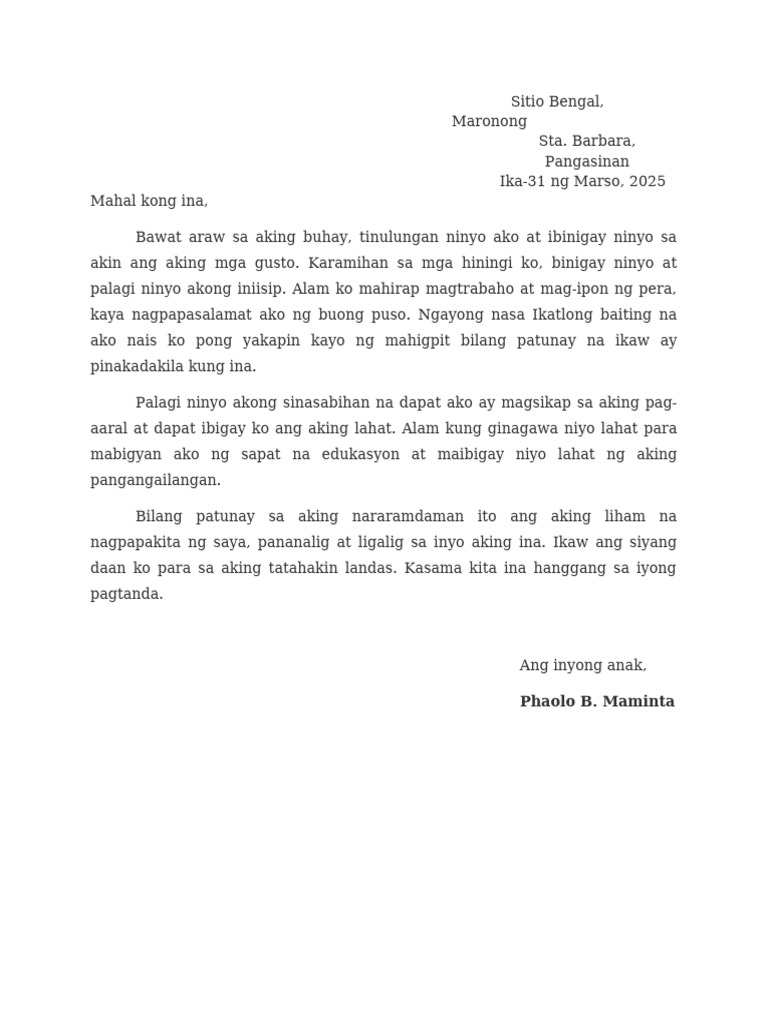 Liham Sa Aking Ina | PDF