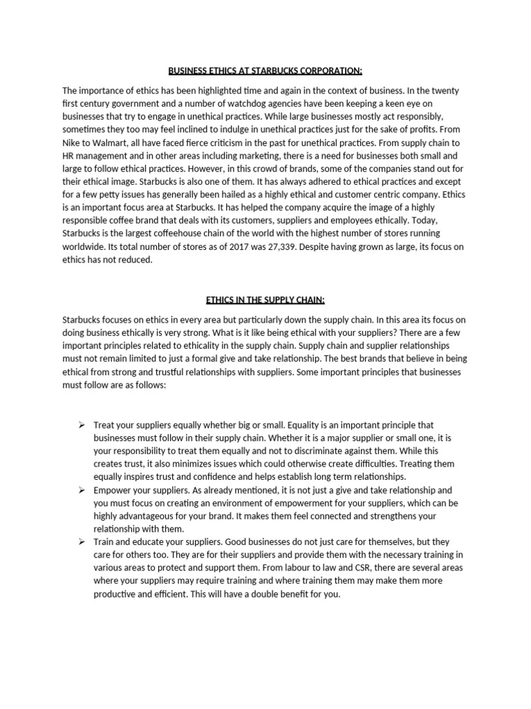 Business Ethics at Starbucks Corporation (1) | PDF | Starbucks | Supply ...
