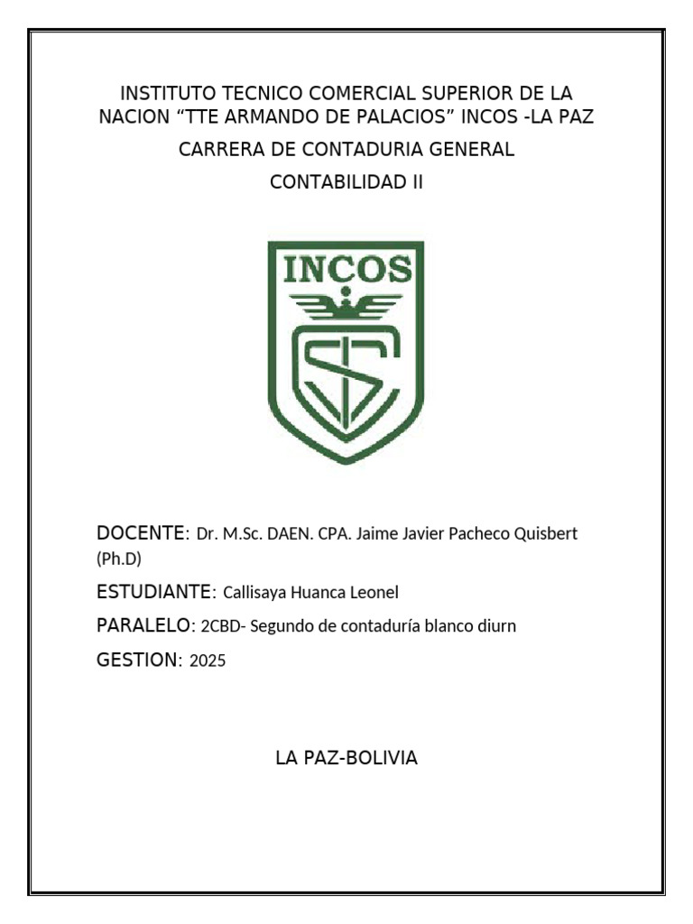 FORMATO CARATULA INCOS | PDF