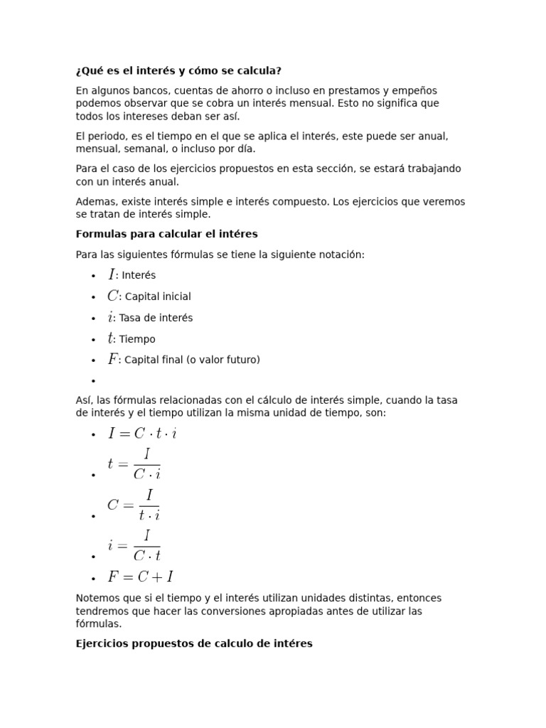 Cálculo de Interés Simple: Guía y Ejercicios | PDF | Interés | Porcentaje