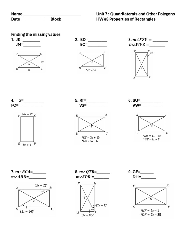 HW #3 Properties of Rectangles | PDF
