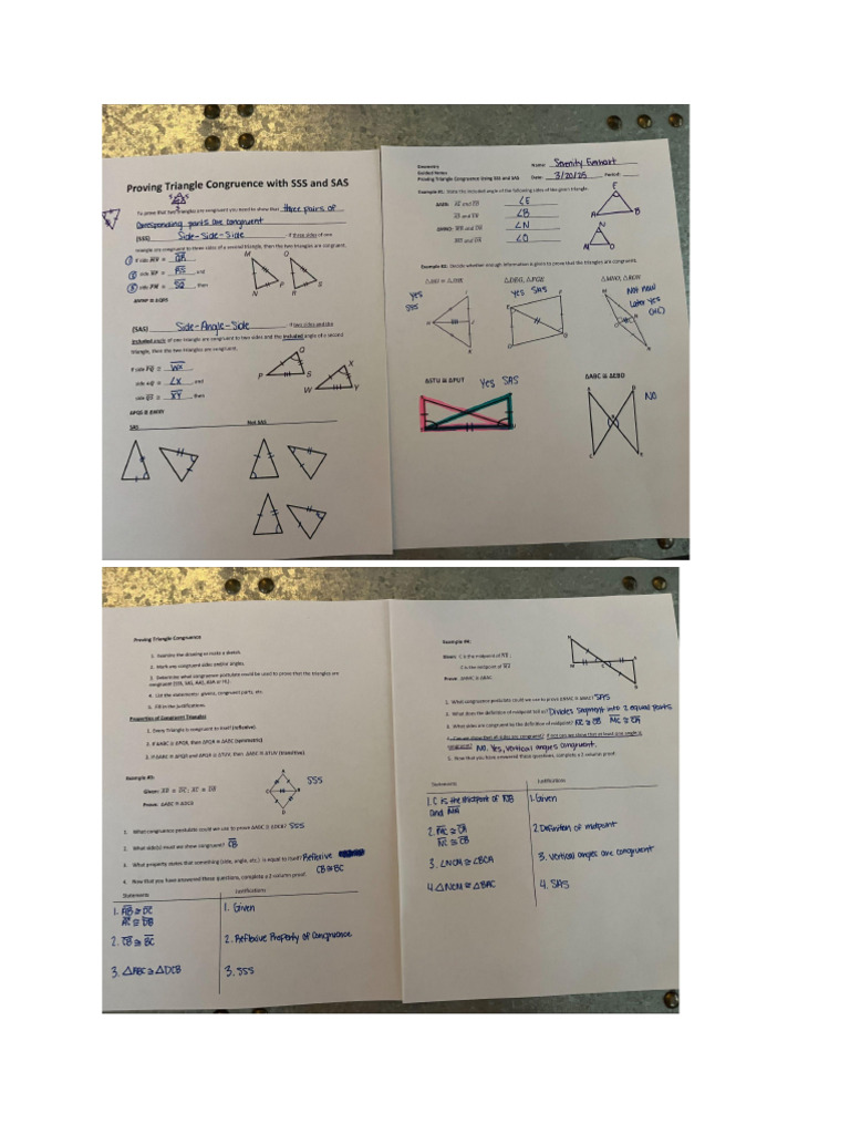 Proving Triangle Congruence With SSS and SAS NOTES | PDF