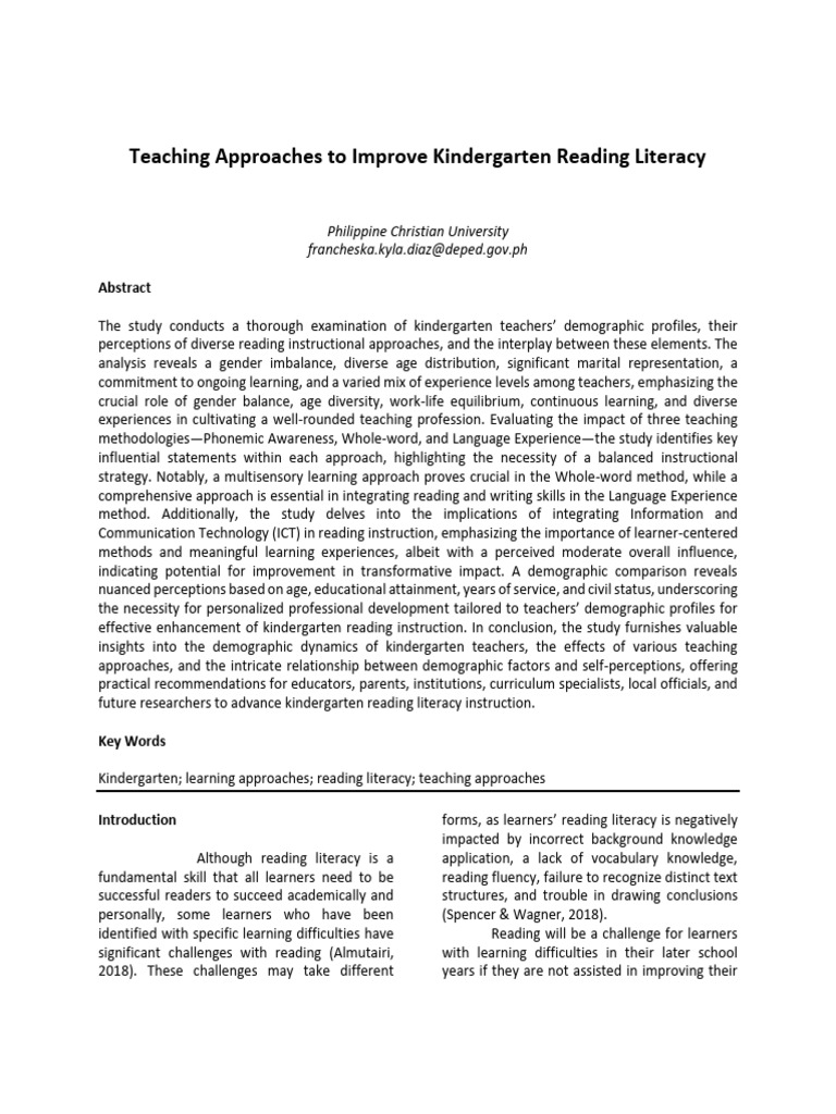013 Francheska Kyla C. Diaz Teaching Approaches To Improve Kindergarten Reading Literacy | PDF ...