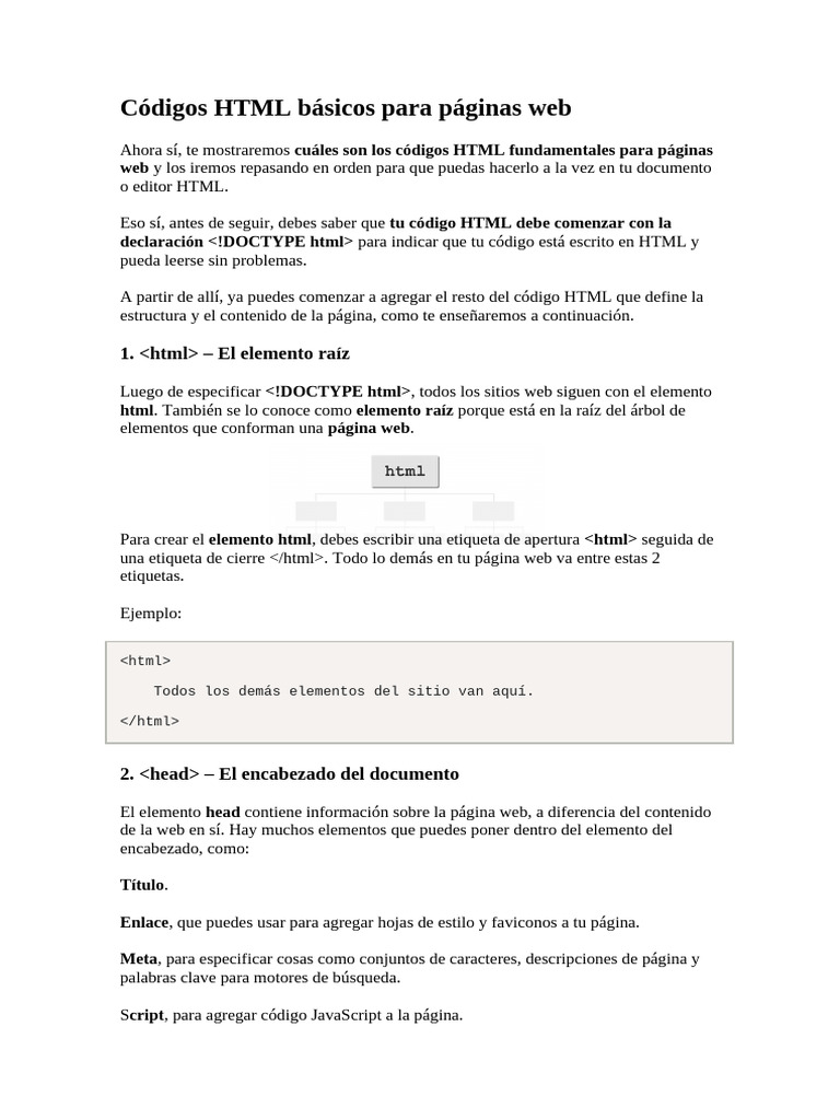 Códigos HTML Básicos para Páginas Web | PDF | HTML | Scratch (lenguaje ...