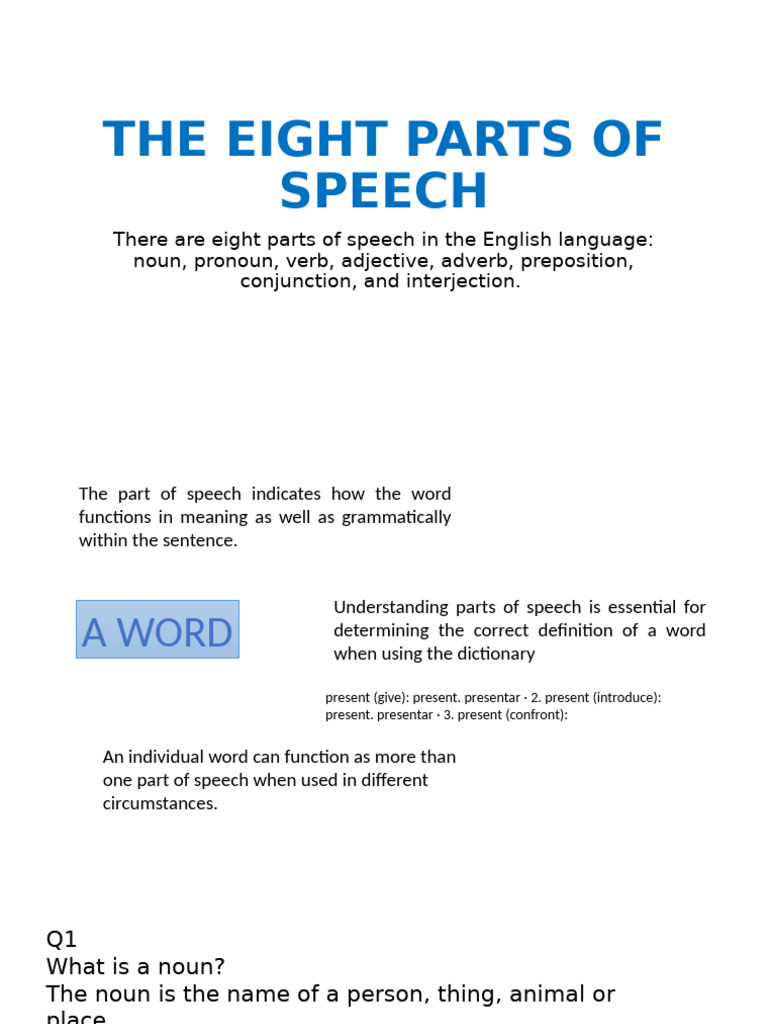 The Eight Parts of Speech | PDF | Noun | Part Of Speech