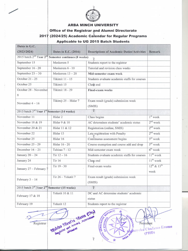 2017 Academic Calendar Applicable To UG 2015 Batch | PDF