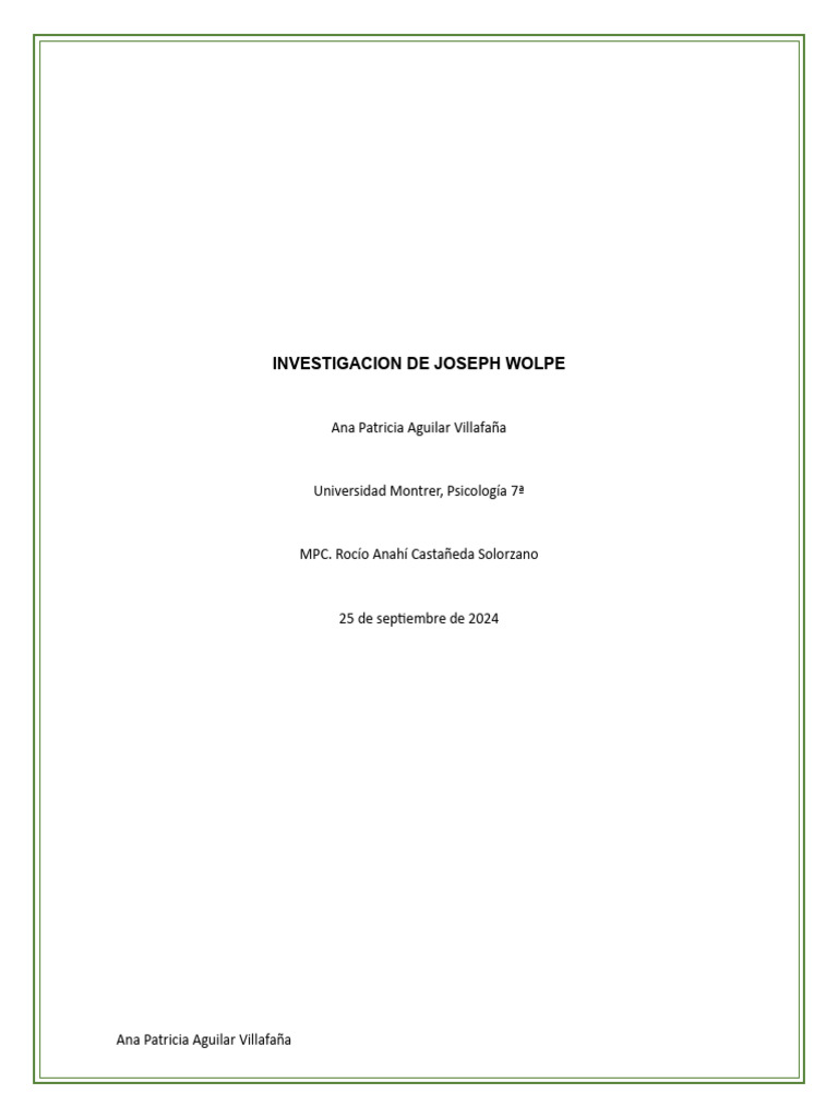 Investigacion de Joseph Wolpe | PDF | Terapia | Psicoterapia