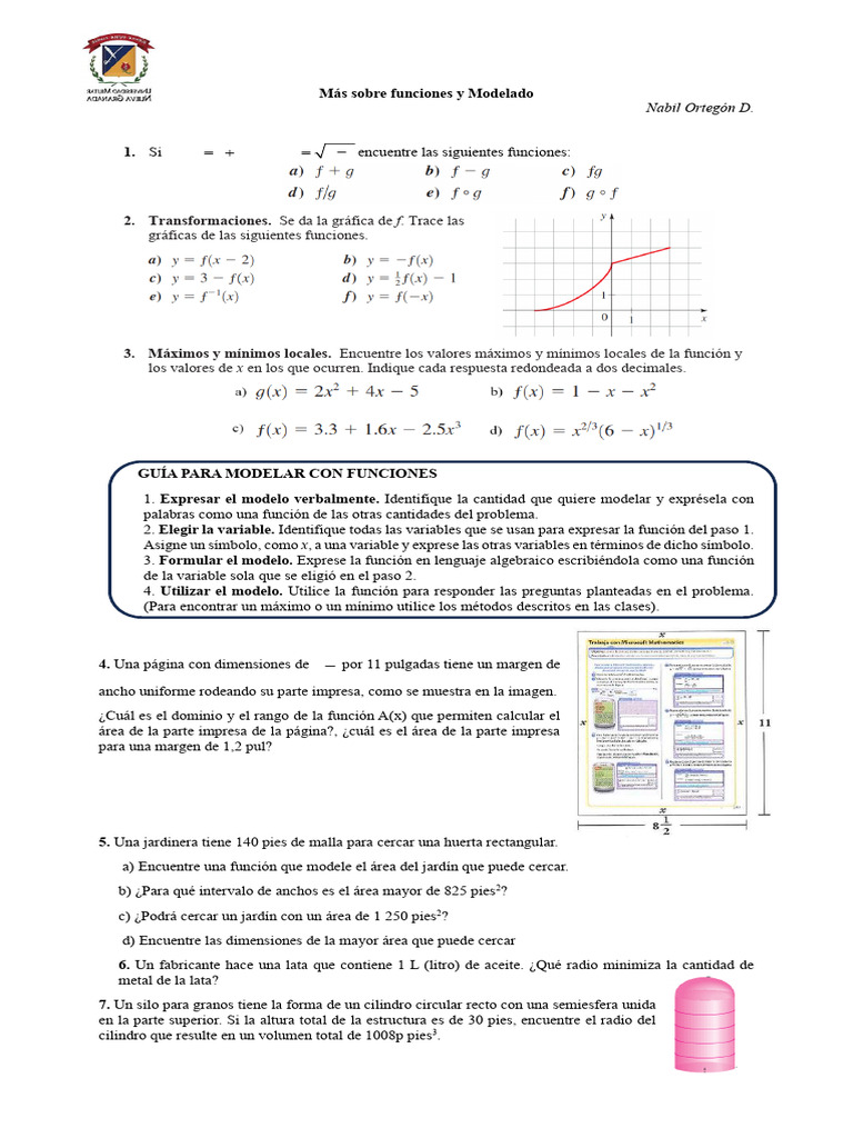 Taller Mas Sobre Funciones y Modelado | PDF | Función (Matemáticas) | Variable (Matemáticas)