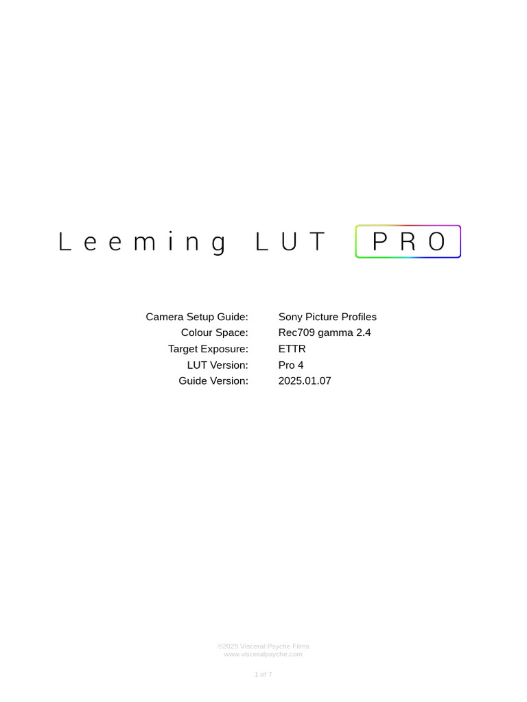 Leeming LUT Pro 4 Sony Picture Profiles Setup Guide | PDF | Exposure ...