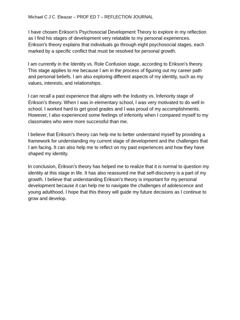 Reflection Journal Prof Ed 7 | PDF