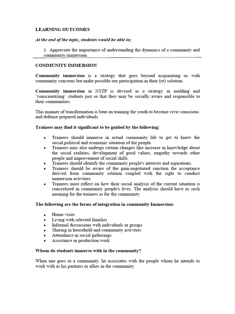 Community Immersion Strategies for Students | PDF | Community ...