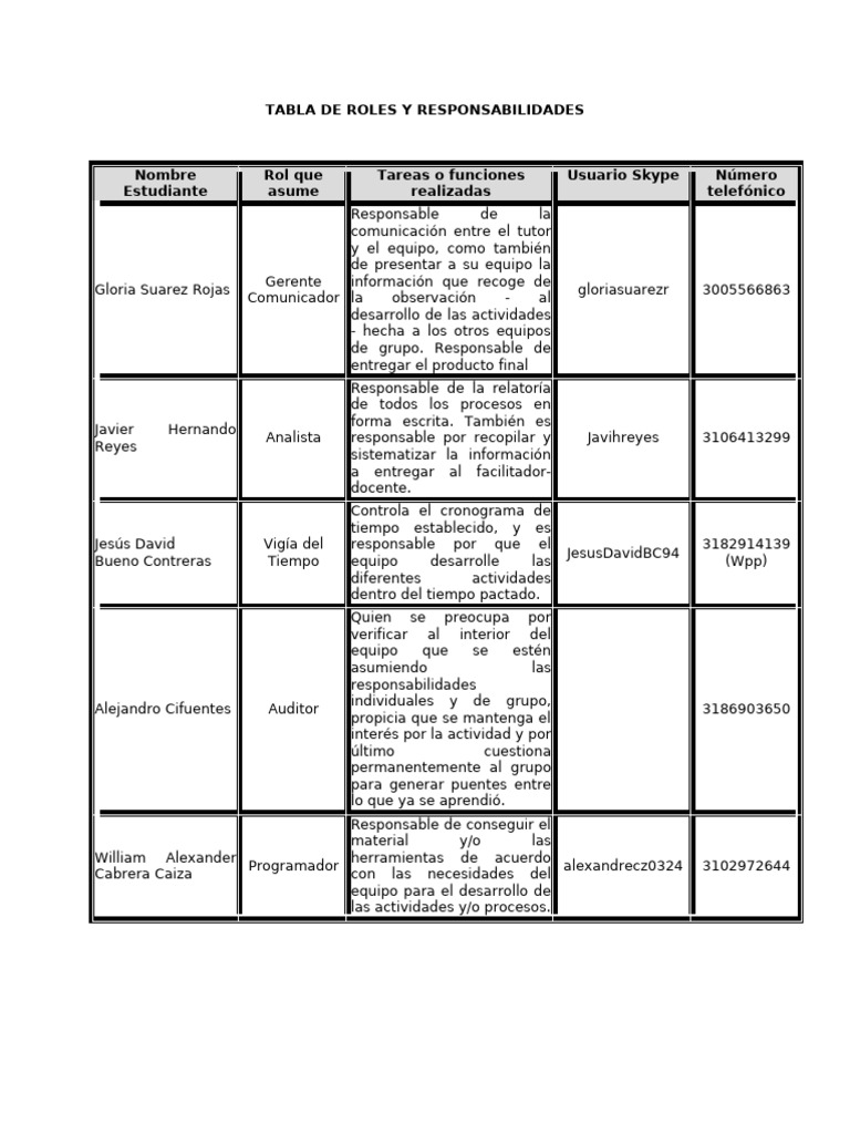 Tabla de Roles y Responsabilidades | PDF