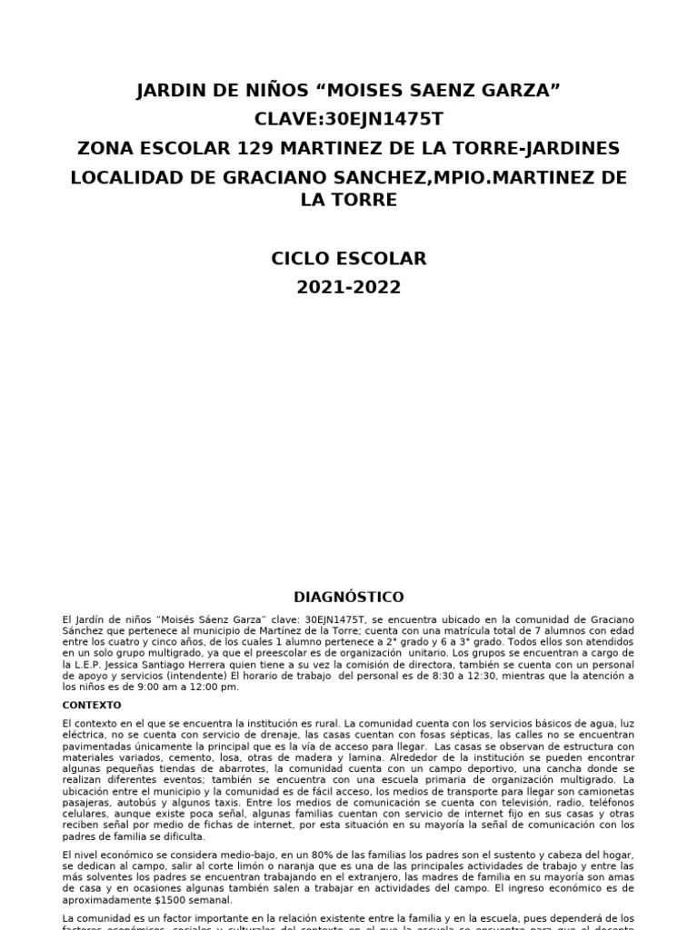 Diagnostico Moises Saenz 2021-2022 Fina | PDF | Enseñando | Maestros