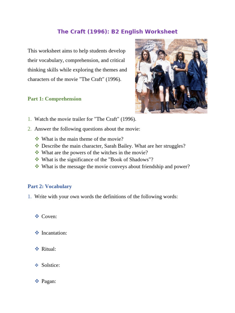 The Craft 1996: B2 English Worksheet | PDF