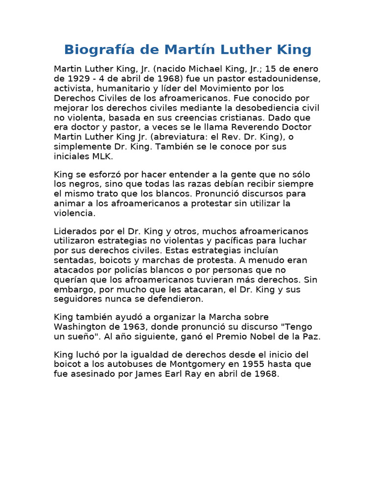 Biografía de Martin Luther King Jr. | PDF