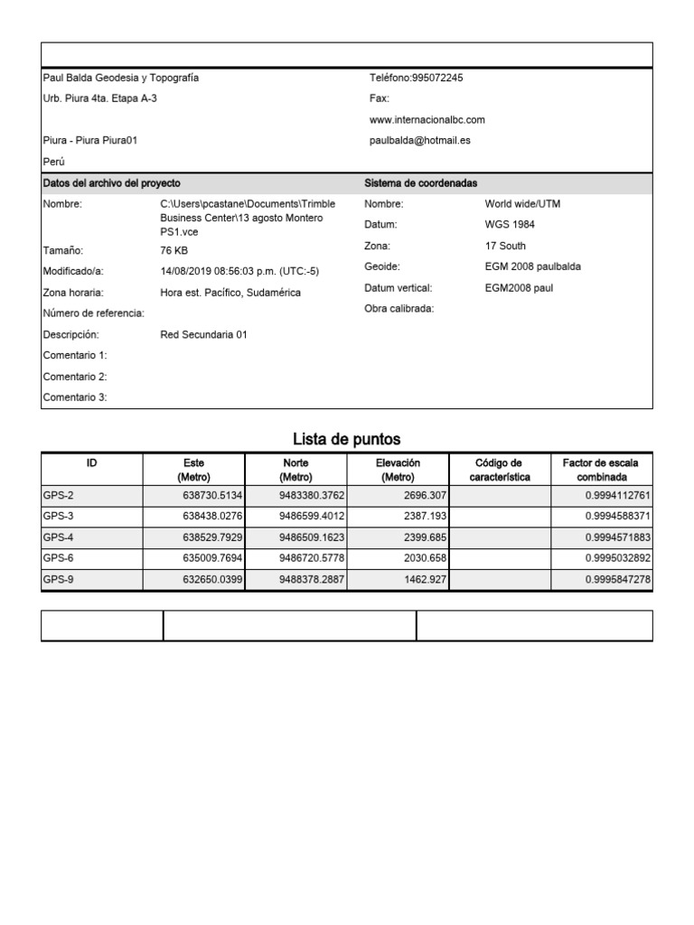 Lista de Puntos PS01 | PDF | Geofísica | Cartografía