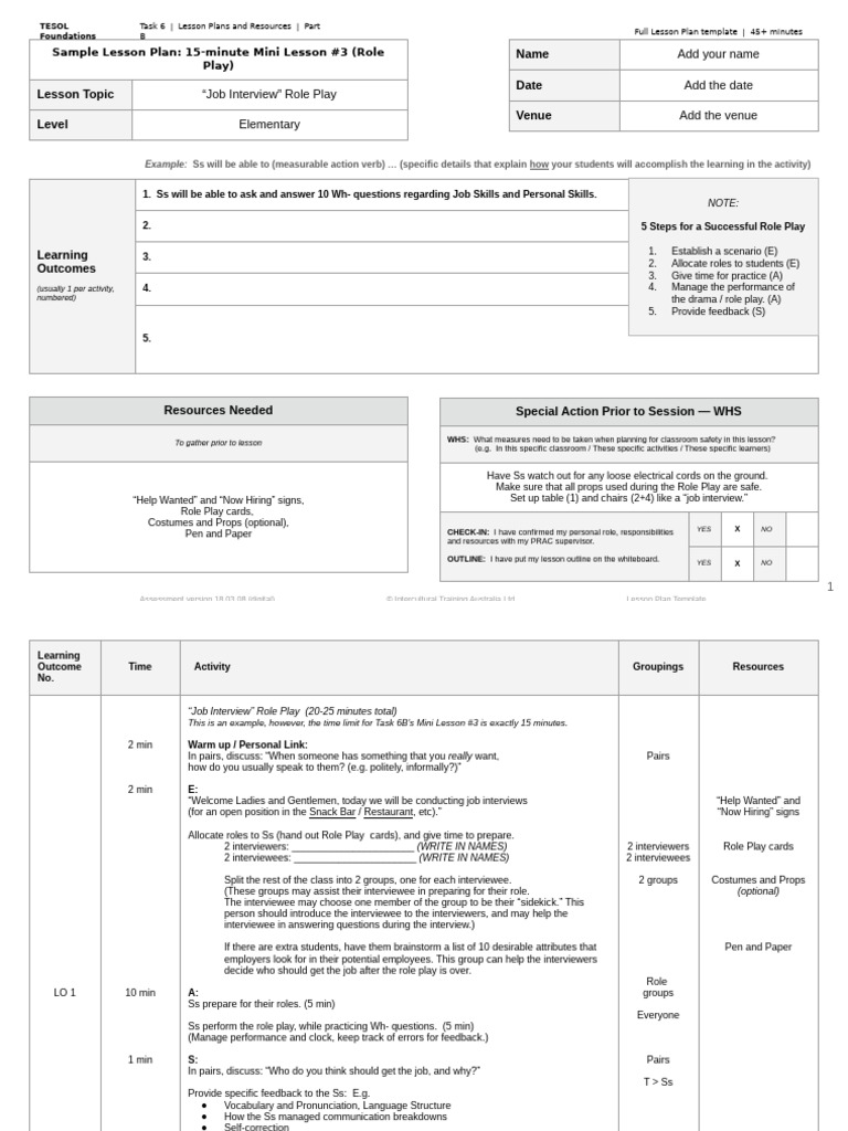 _Job Interview_ Role Play - Sample Lesson Plan - GOOGLE SLIDES | PDF ...