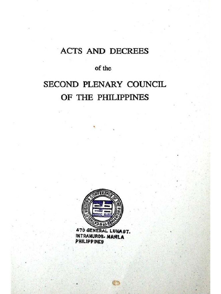 Acts and Decrees of The Second Plenary Council of The Philippines PCP ...