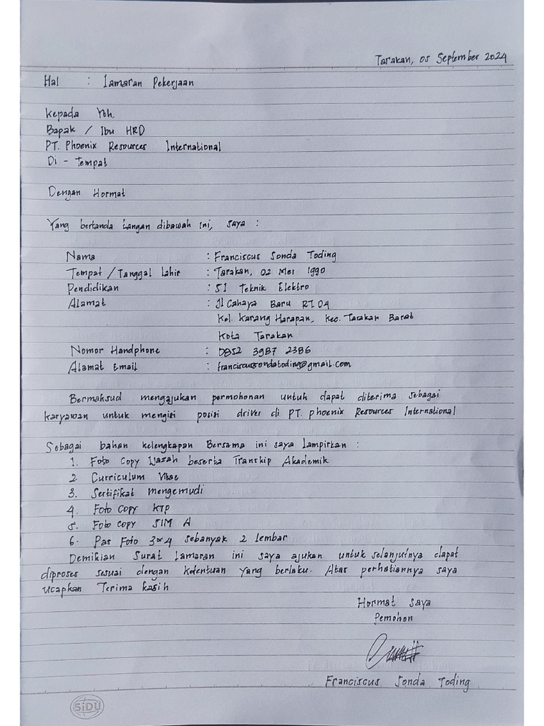 lamaran Driver PRI | PDF