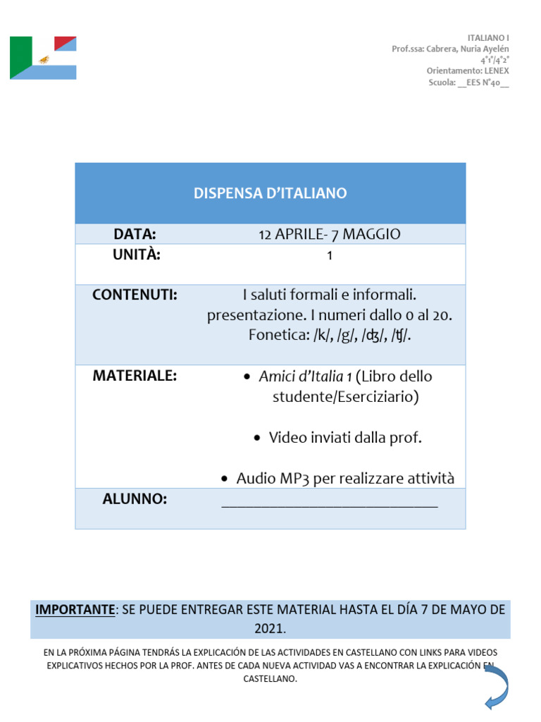 Italiano-4to-Ees N°40 - Cabrera - Material de Abril | PDF