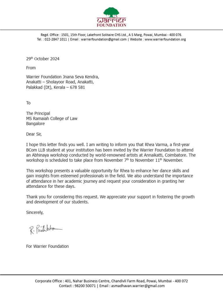 Letter Head Letter For Rhea | PDF