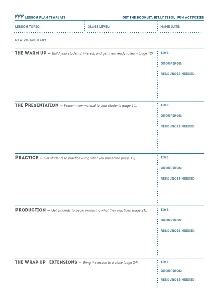 Fun Activities - PPP Version - Blank Lesson Plan Template - PRINT A ...