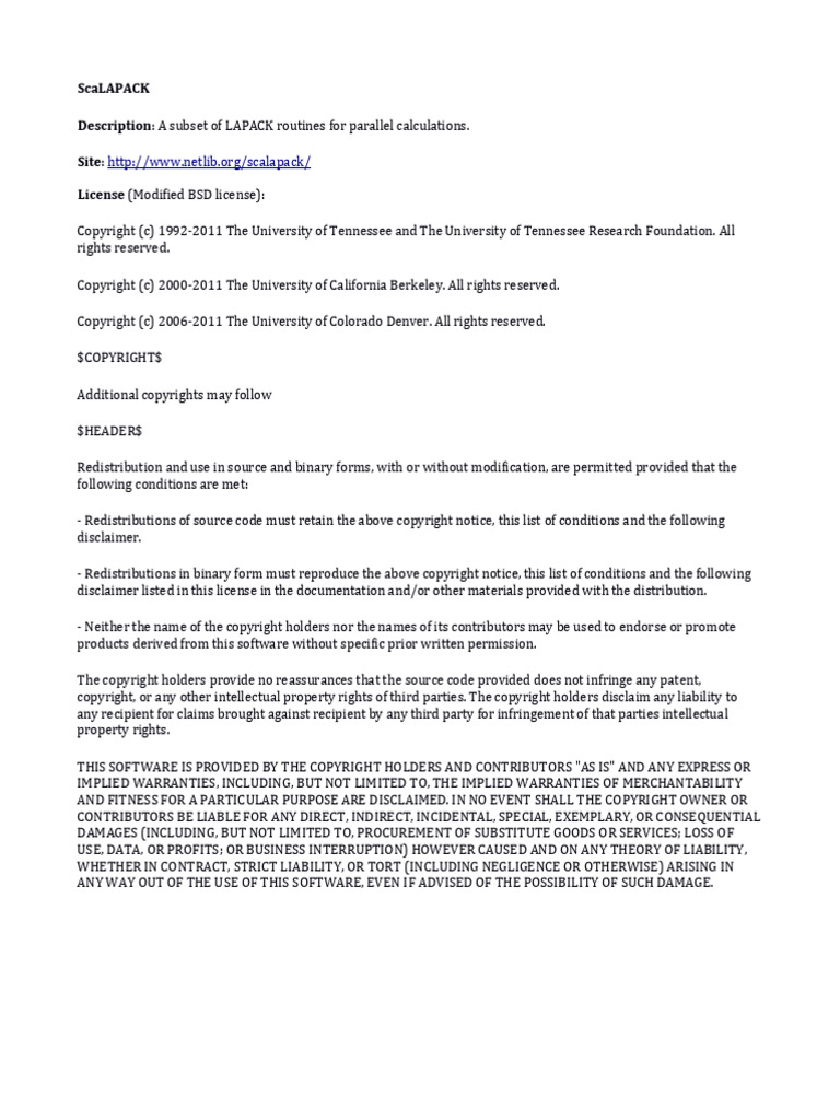 ScaLAPACK Certification Overview | PDF | Copyright | Free Software