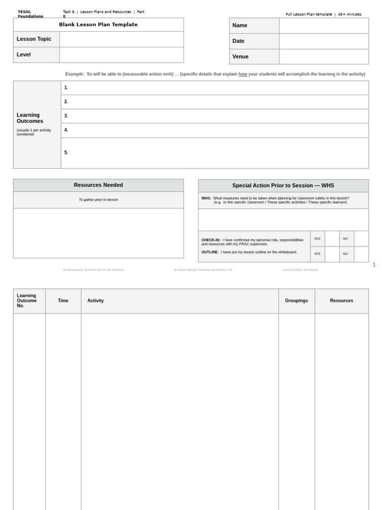 TESOL Lesson Plan Template Guide | PDF | Lesson Plan | Learning