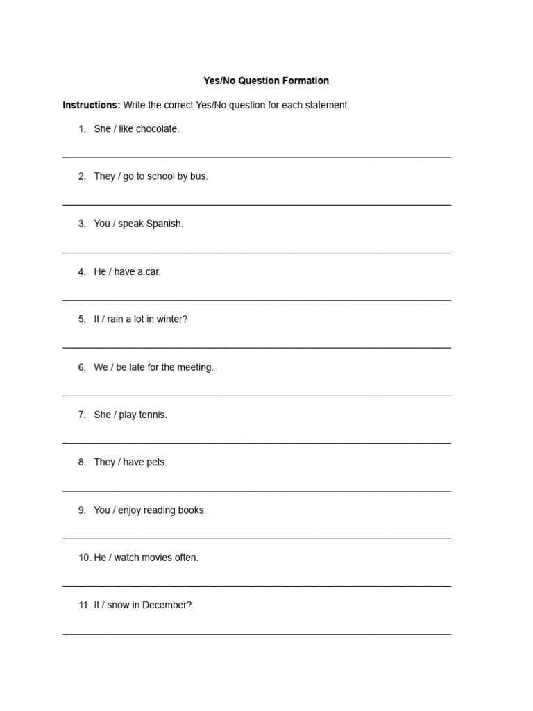 Worksheet 1 - Form Yes - No Questions | PDF