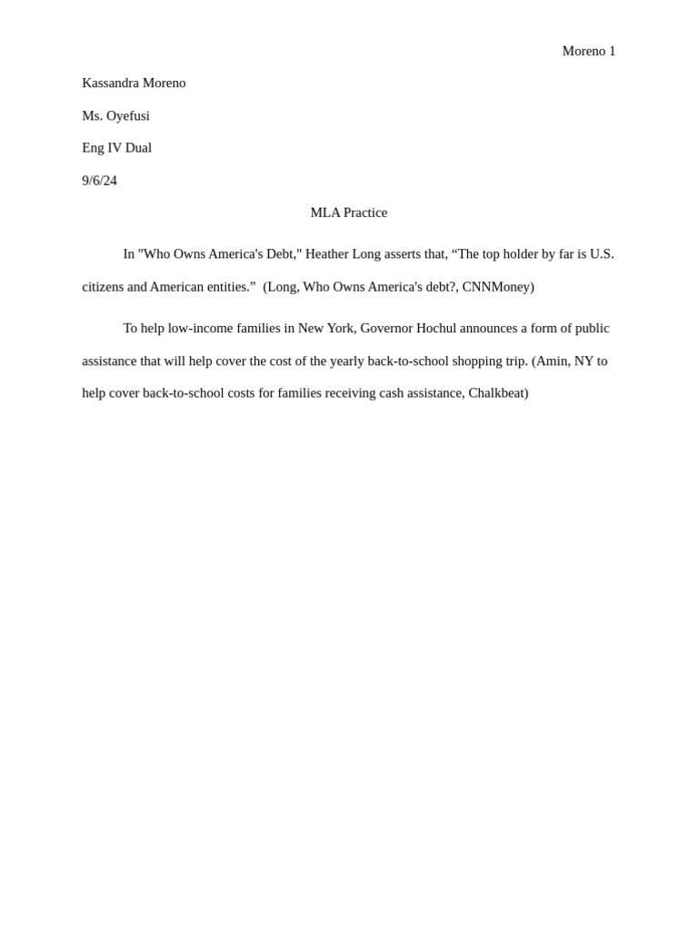 Kassandra MLA Practice | PDF