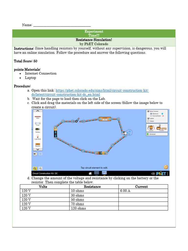 Experiment Resistance | PDF
