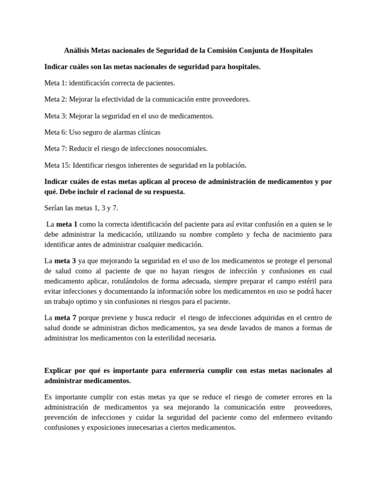 Metas Nacionales de Seguridad de La Comisión Conjunta de Hospitales ...