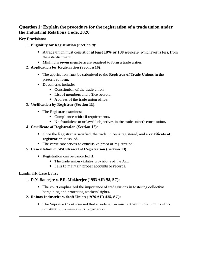 Labour Law 1 Exam Preparatory Notes | PDF | Labour Law | International ...