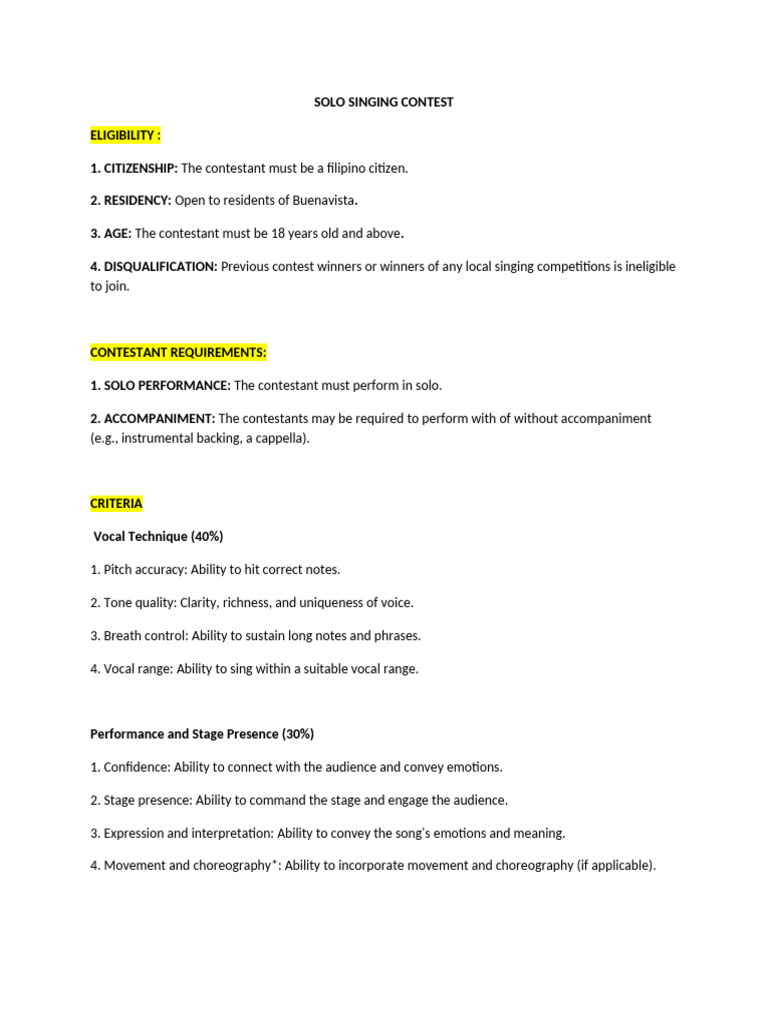 Buenavista Solo Singing & Dance Contest | PDF | Singing | Dances