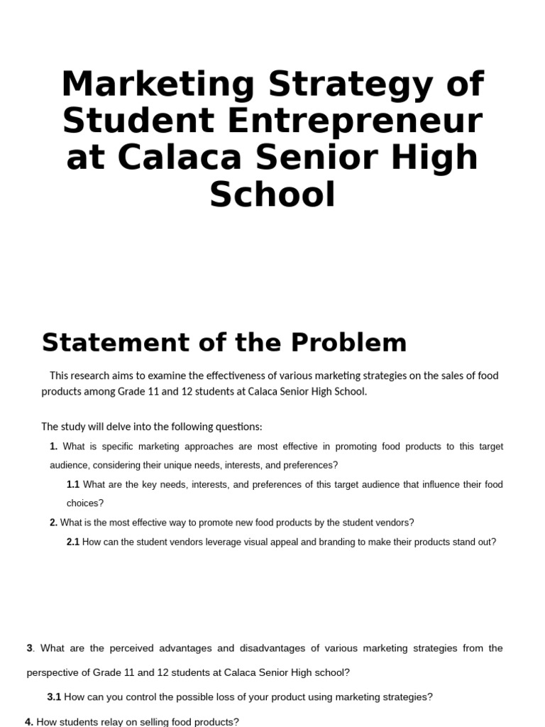 Marketing Strategy of Student Entrepreneur at Calaca Senior | PDF | Marketing | Mentorship