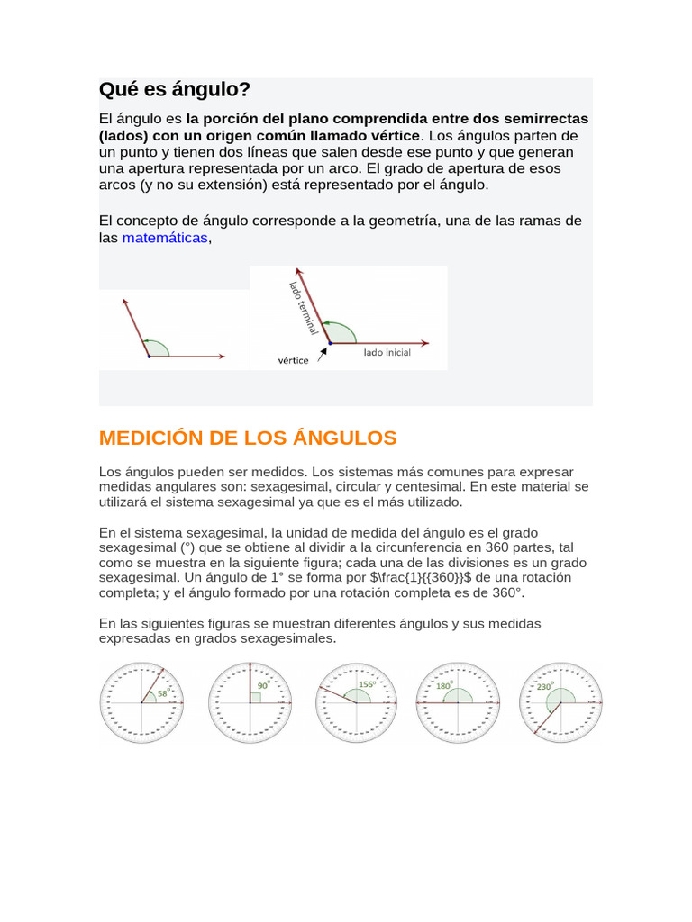 Definición y Medición de Ángulos | PDF | Ángulo | Triángulo