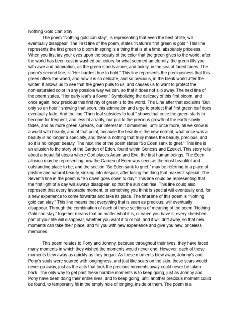 Nothing Gold Can Stay - English Writing Prompt | PDF | Garden Of Eden