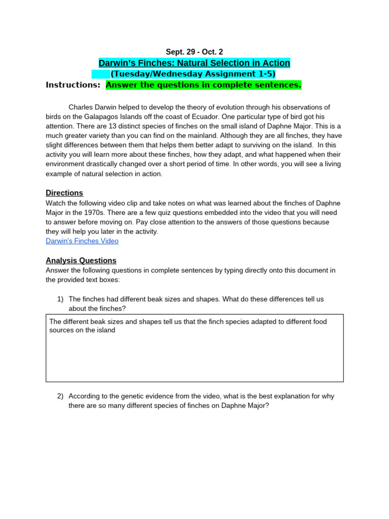 Darwin's Finches - Natural Selection in Action | PDF | Natural ...