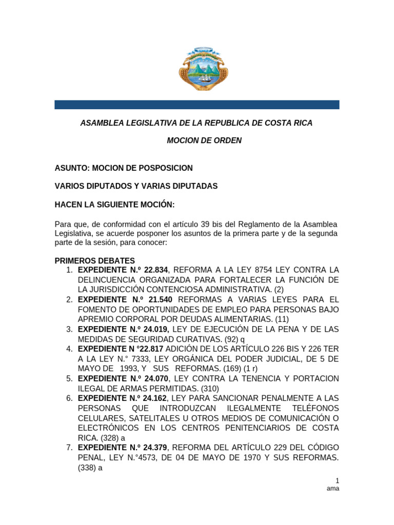 Moción de posposición LUNES 31 DE MARZO 2025 | PDF