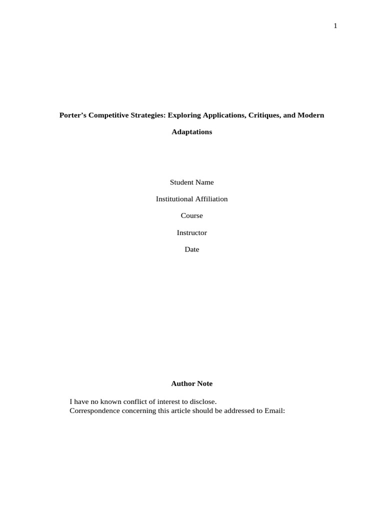 Porter's Competitive Strategies Exploring Applications, Critiques, and ...
