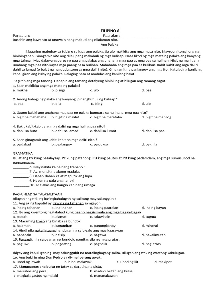 PT_FILIPINO 6 - Q4 V2 | PDF