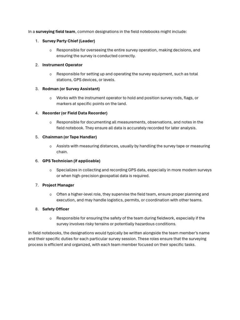 Field Survey Party Designations | PDF