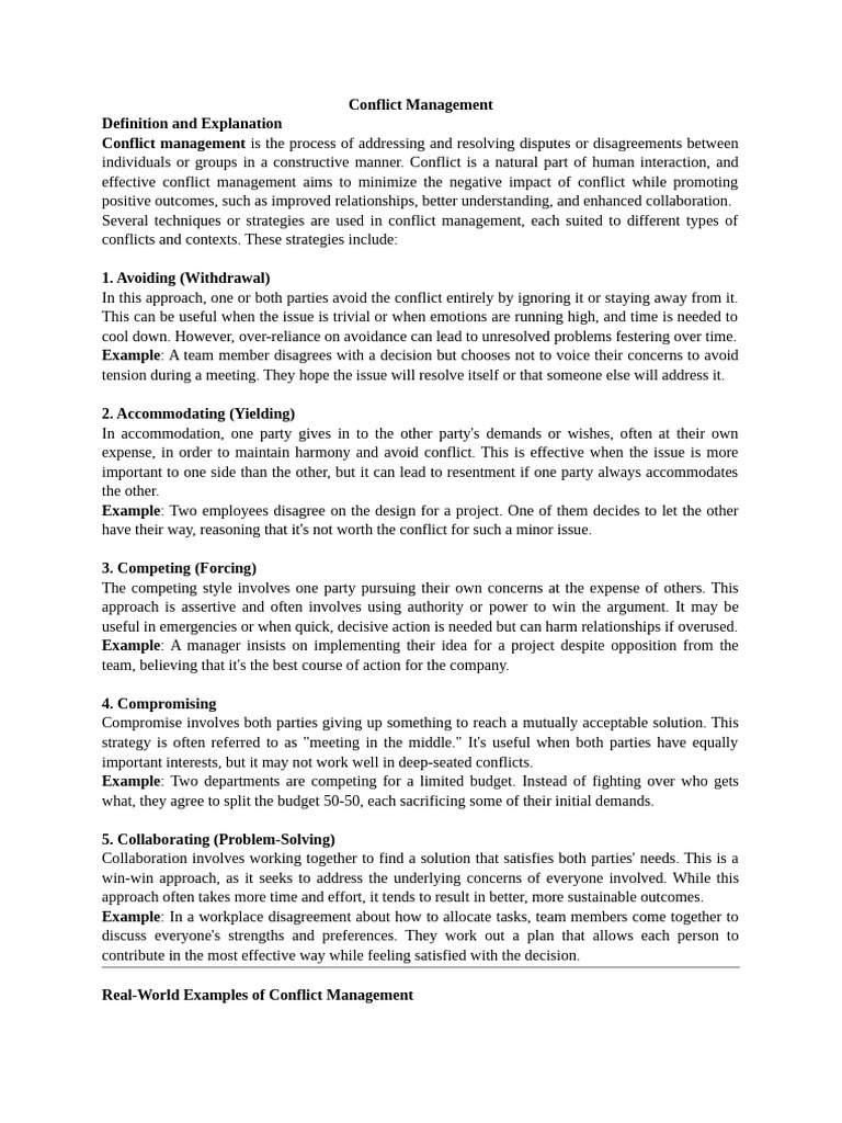 1. Conflict Management with Examples | PDF | Marketing | Social Psychology