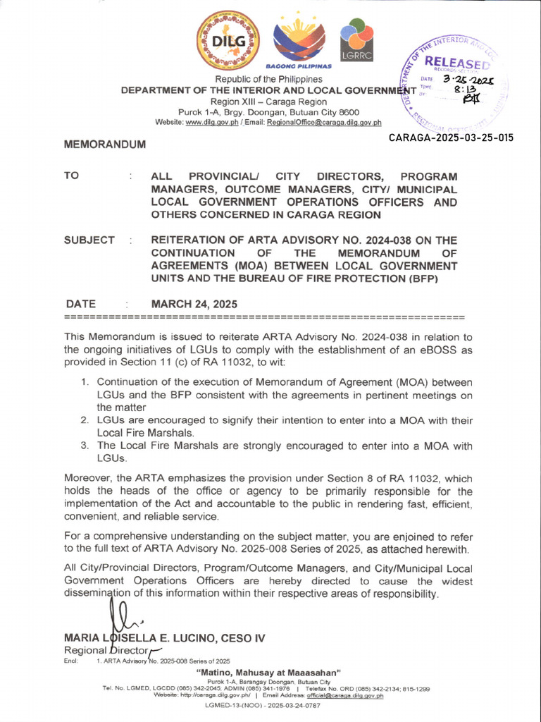 20250325-4 - Reiteration of ARTA Advisory No. 2024-038 - MOA Between ...
