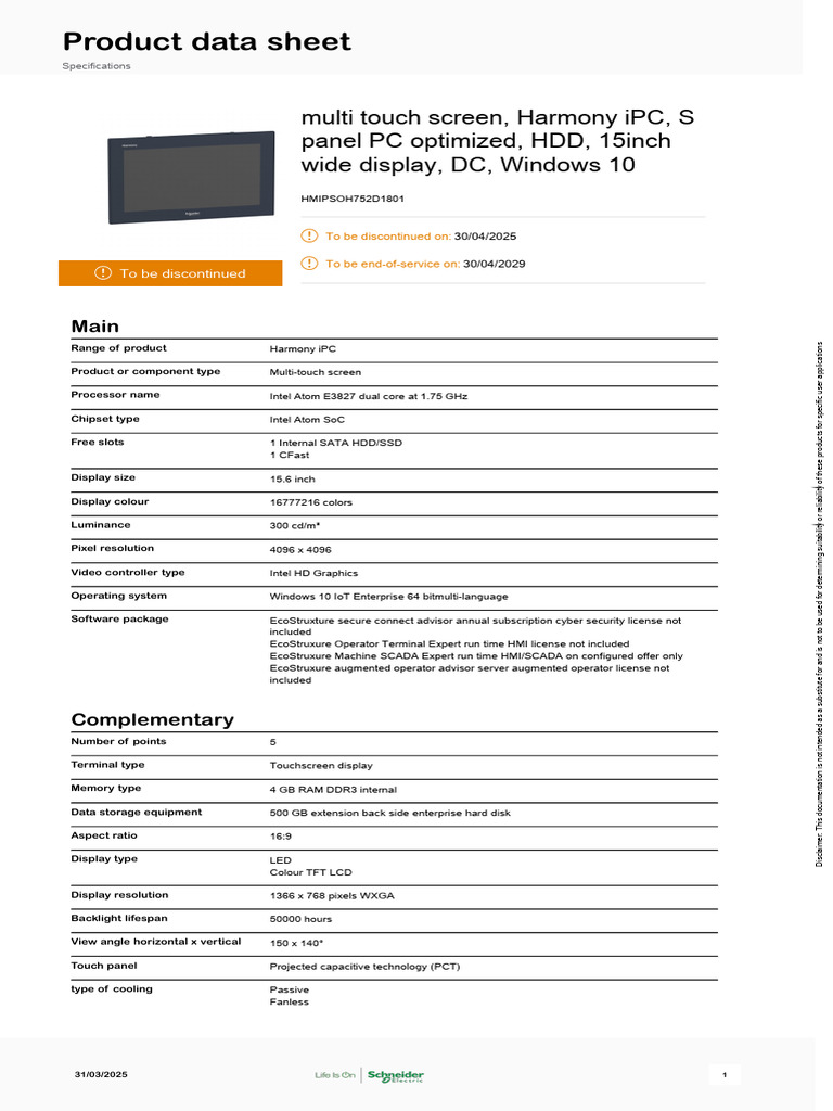 Schneider Electric - Harmony-iPC - HMIPSOH752D1801 | PDF | Touchscreen ...